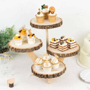 Efavormart 15" Tall 4-Tier Natural Farmhouse Style Wood Slice Cupcake Stand Holder, Rustic Dessert Display Cake Stand