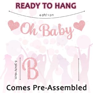 Pre-Strung Baby Shower Banner Oh Baby Sign Rose Gold Glittery Letters | Teddy Bear Gender Reveal Decorations | Baby Sprinkle Decorations for Girl Boy | Baby Gender Reveal Party Decoration Supplies