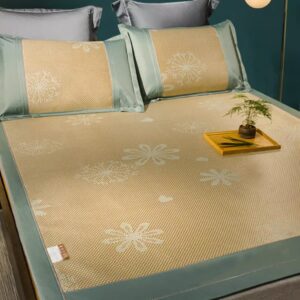 ZHOUXIAO Summer Sleeping Mat Rattan, Foldable Rattan Mat Breathable Cool Smooth Mattress Topper Bed Mat for Single Double Bed Refreshing Sweat Sleeping Mat with Pillowcase 1.5 * 1.95M/59 * 77in