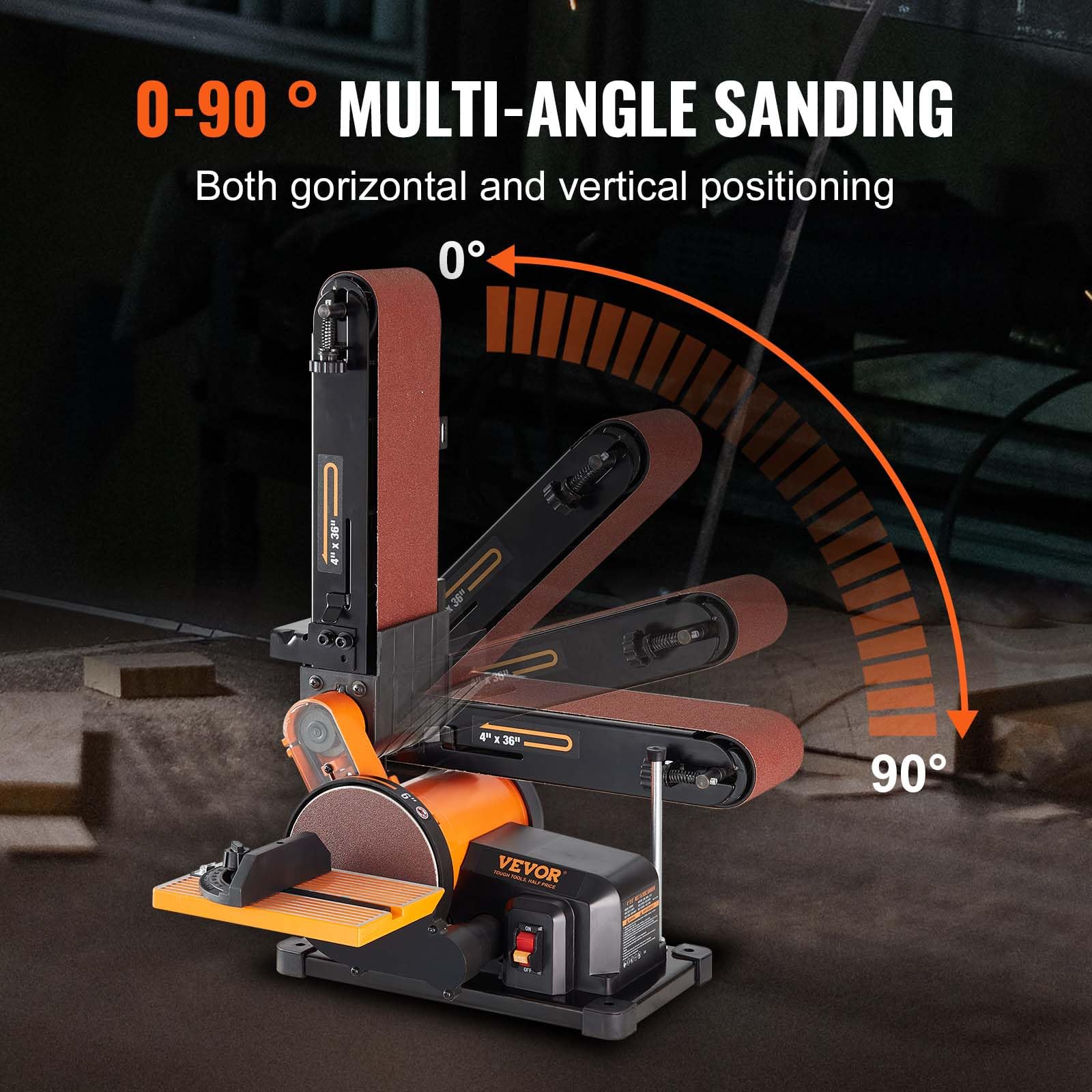 VEVOR Belt Sander, 6in. Disc Sander and 4x36 in. Belt Sander Combo with 4.3A Induction Motor, Powerful Woodworking Sander with Bench Mount and Cast Aluminum Work Table