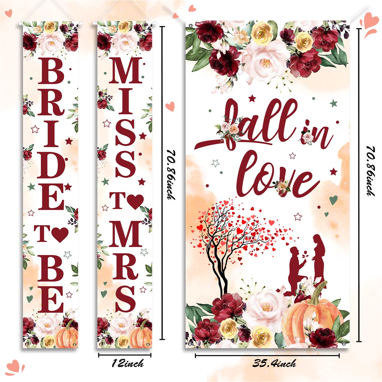 3 Pcs Fall in Love Banner Set Fall Bridal Shower Decorations Autumn Floral Little Pumpkin Door Cover Backdrop for Fall Theme Wedding Bachelorette Engagement Bride to Be Valentines Day Party Supplies