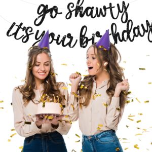 BEISHIDA Black Go Shawty It's Your Birthday Banner - NO DIY - Hip Hop Theme Glitter Happy Birthday Banner - Pre-Strung - Black Rap Theme Happy Birthday Sign for Man Women birthday Party Supply