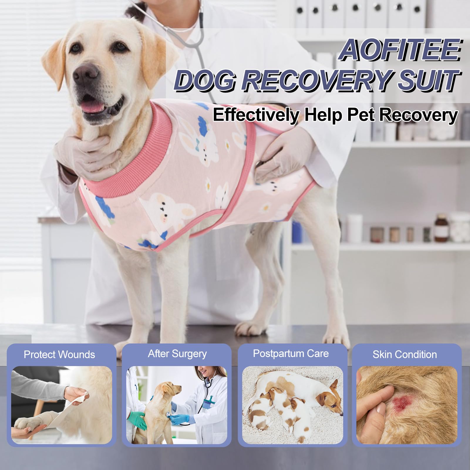 AOFITEE Recovery Suit for Dogs After Surgery, Soft Breathable Dog Onesie for Surgery Female Male, Anti Licking Surgical Dog Recovery Suit for Abdominal Wounds Dog E-Collar Cone Alternative