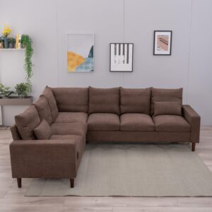 Panana Modern Upholstered L-Shape Sectional Sofa, 2 Seater + 3 Seater Corner Couch for Living Room (Brown)