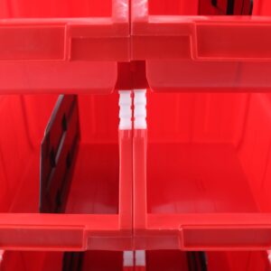 DJC Supply Heavy duty thermoplastic storage bin organizer, Stackable, Hangable, Side-connect (RED (2 PACK), LARGE V2 8.4" X 14.5" X 6.9")