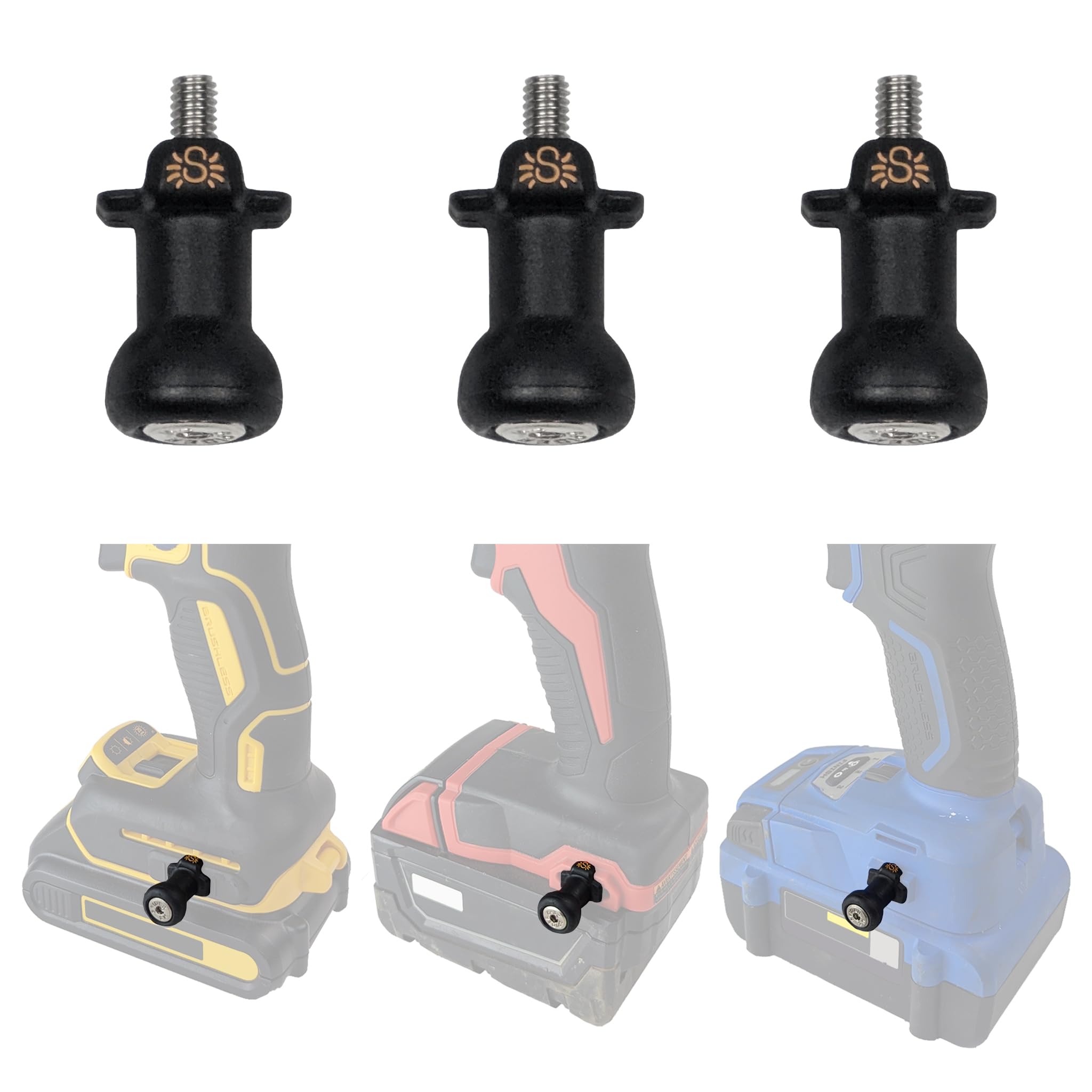 Spider Tool Holster - Drill Pins - Pack of Three - Attaches to The Side of Any Brand Power Drill and Driver with provided Screws - Pairs with Spider Tool Holster and Tool Docks