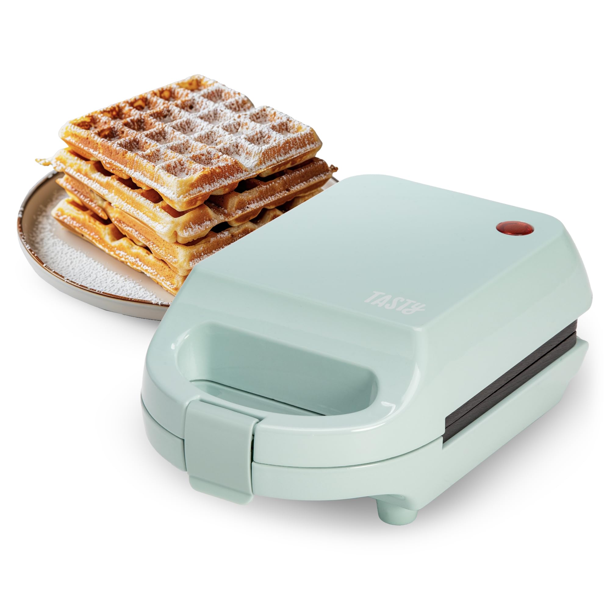 Tasty Mini Nonstick Waffle Maker, Perfect for Individual Waffles, Hash Browns, Brownies and more, Quick Results, Easy Clean Up, 600W, Aqua