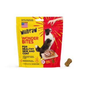 wildpaw wonderbites for healthy skin and coat - skin & coat health supplement for dogs - salmon fish oil supplement - hemp chews for dogs with zinc - 90 soft chews