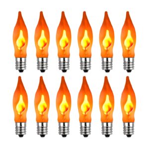 halloween flicker flame light bulbs, 12 pack c7 orange flickering light bulbs, 1w e12 flame candelabra light bulbs for candle chandelier outdoor string lights party halloween christmas decoration