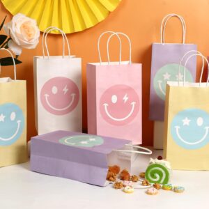 16PCS Smile Face Gift Paper Bags Preppy party Supplies Smile Face Favors Bags Pastel Candy Bags Preppy party Decor Rainbow Kraft Party Goodie Bags Party Decorations for Bachelorette Birthday Baby