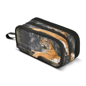 alaza animal tiger pencil case large capacity,pencil pouch office college large storage pen bag 3 compartment pencil cases for women adults teen