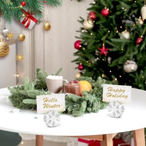 50 Pcs Christmas Snowflake Wooden Place Card Holders Farmhouse Ornament Winter Table Number Rustic Name Card Picture Holders Wood Table Sign Stands for Xmas Holiday Party Wedding Party Supplies