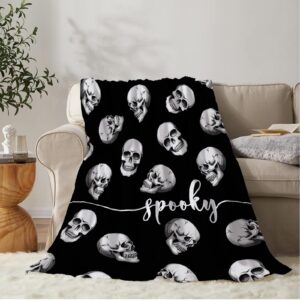 yeeju halloween throw blanket black spooky skull throw blanket halloween cozy soft lightweight fuzzy plush fleece blankets and throws couch sofa bed holiday decorative print blanket 50x60