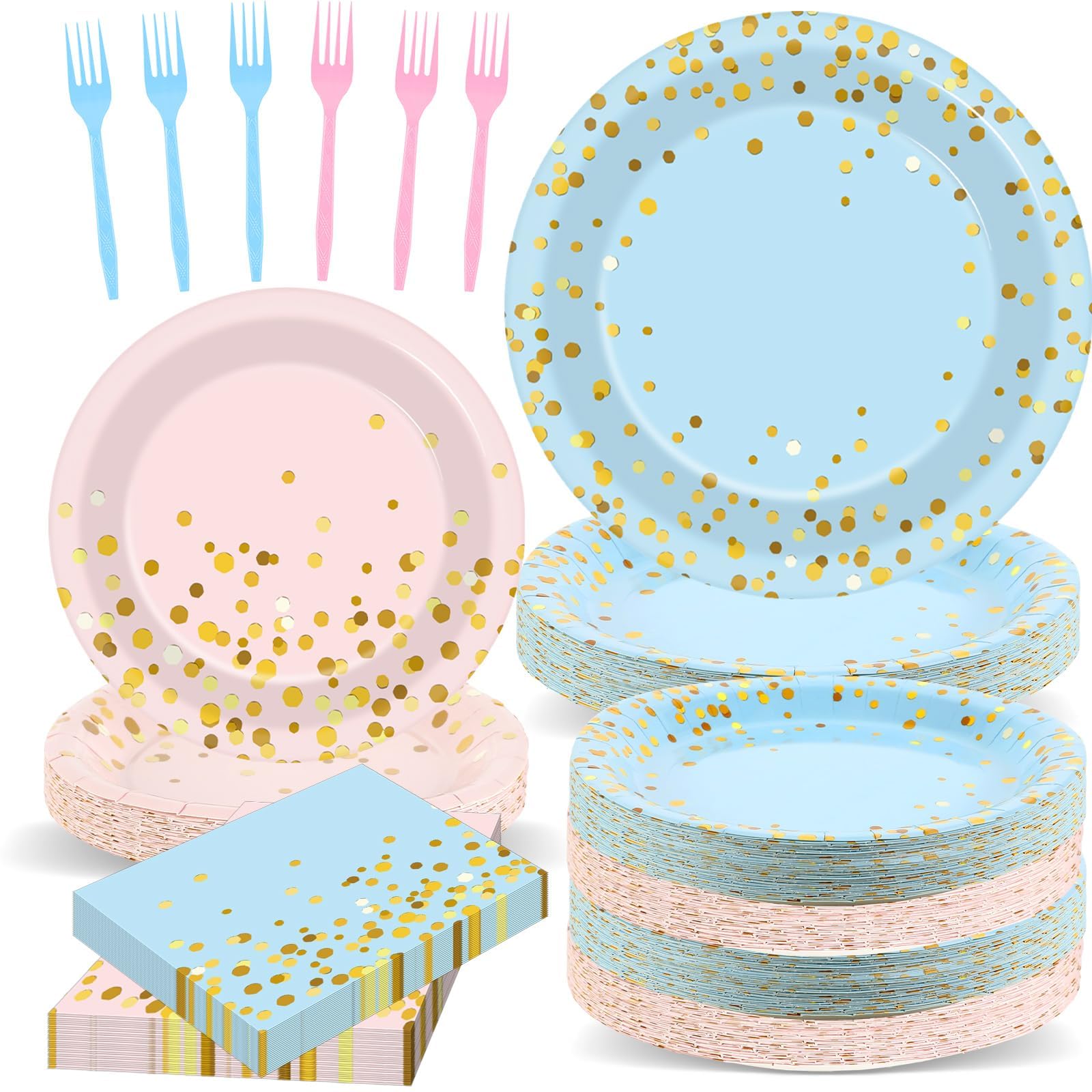 192PCS Gender Reveal Party Supplies Baby Shower Party Tableware Gender Reveal Plates and Napkins Plastic Forks Boys Girls Blue and Pink Paper Plates for Baby Shower Wedding Birthday Party 48 Guests