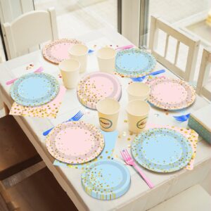 192PCS Gender Reveal Party Supplies Baby Shower Party Tableware Gender Reveal Plates and Napkins Plastic Forks Boys Girls Blue and Pink Paper Plates for Baby Shower Wedding Birthday Party 48 Guests