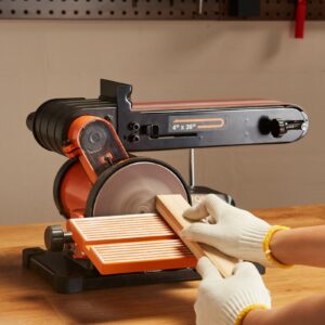 VEVOR Belt Sander, 6in. Disc Sander and 4x36 in. Belt Sander Combo with 4.3A Induction Motor, Powerful Woodworking Sander with Bench Mount and Cast Aluminum Work Table