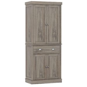 fotosok 72" kitchen pantry storage cabinets with drawer, freestanding cupboard with 4 doors, drawer, 4 shelves, utility pantry cabinet for kitchen, dining room, living room, ash grey