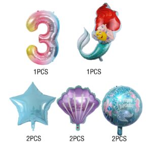 Little Mermaid 3rd Birthday Party Balloons Bouquet Decorations Mermaid Foil Balloons for Girls 3rd Birthday Baby Shower Mermaid Themed Party Decoration (3rd Birthday)