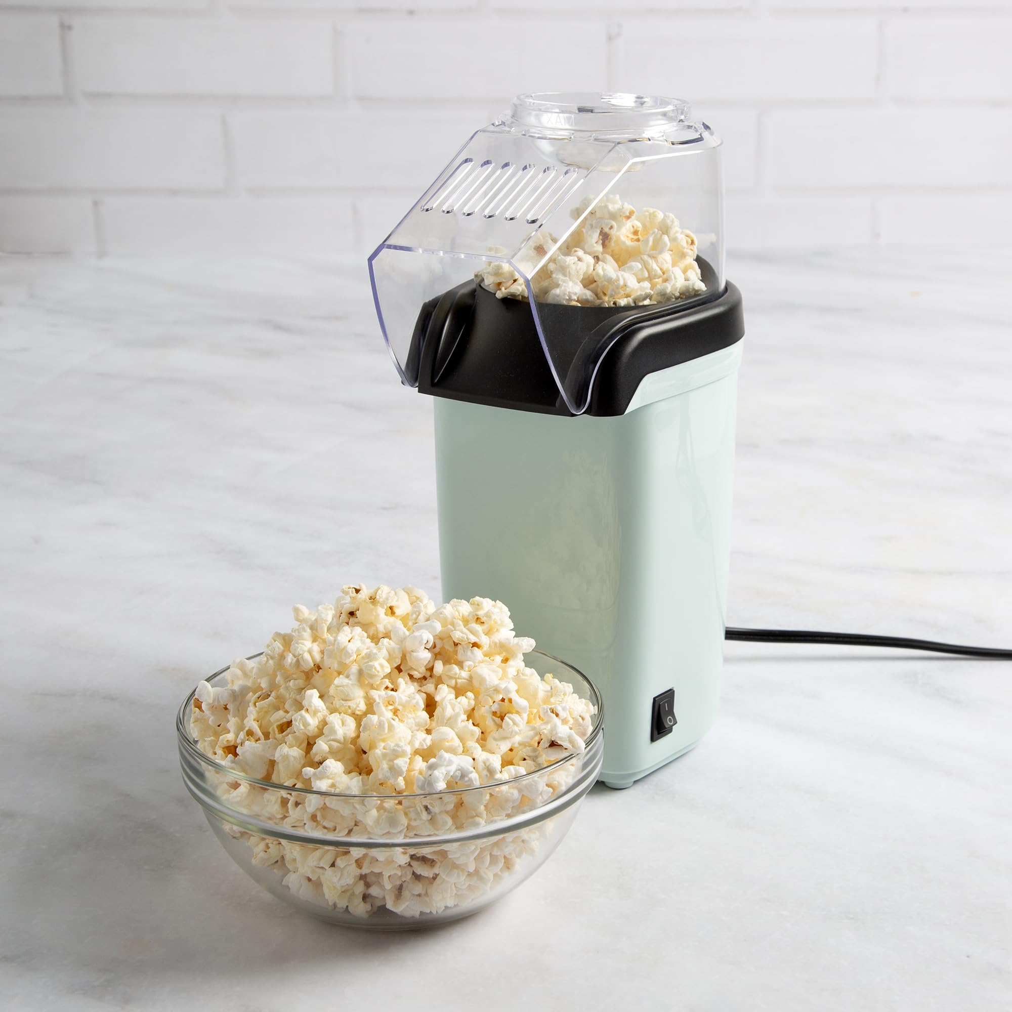 Tasty Hot Air Popcorn Popper, Healthy and Delicious Popcorn in Minutes, Fast and Easy-to-Use, Built-In Measuring Cup and Butter Warmer, 8 Cups, Aqua