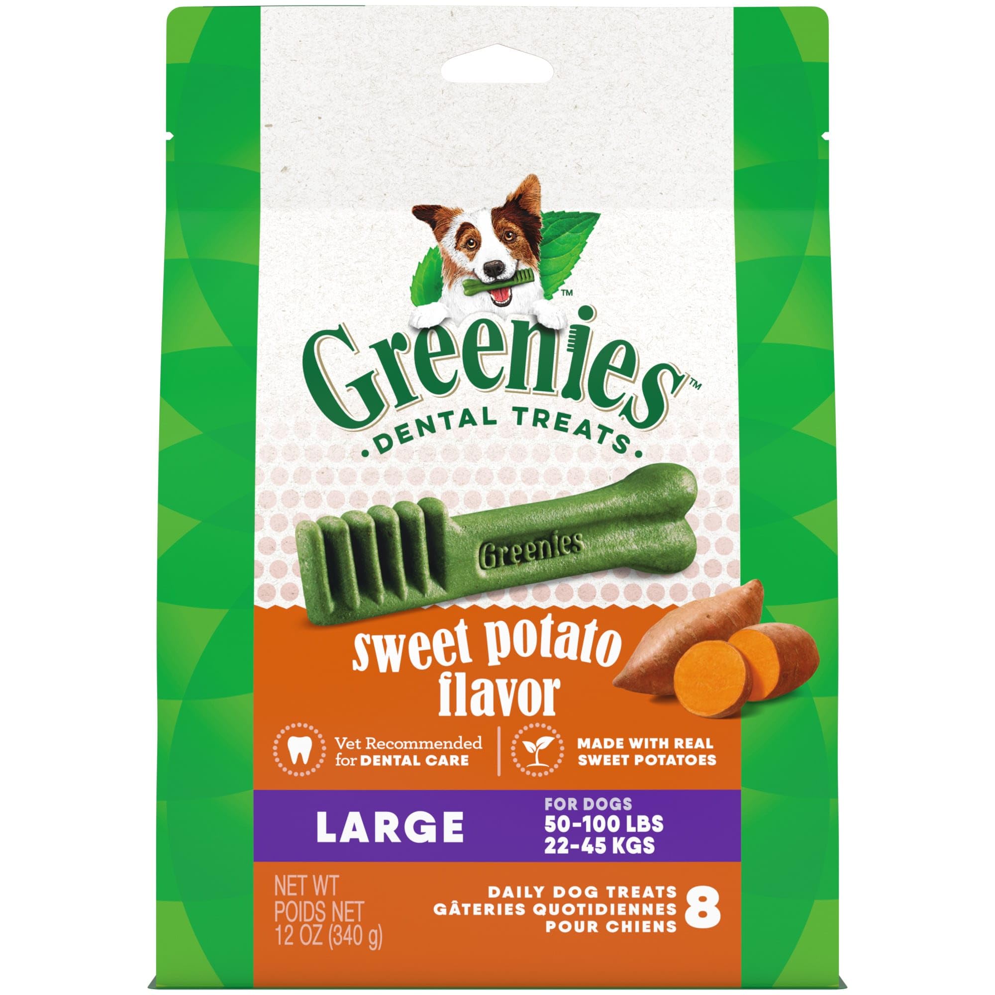 Greenies Natural Sweet Potato Flavor Dental Dog Treats 12 oz. Count of 8 Large