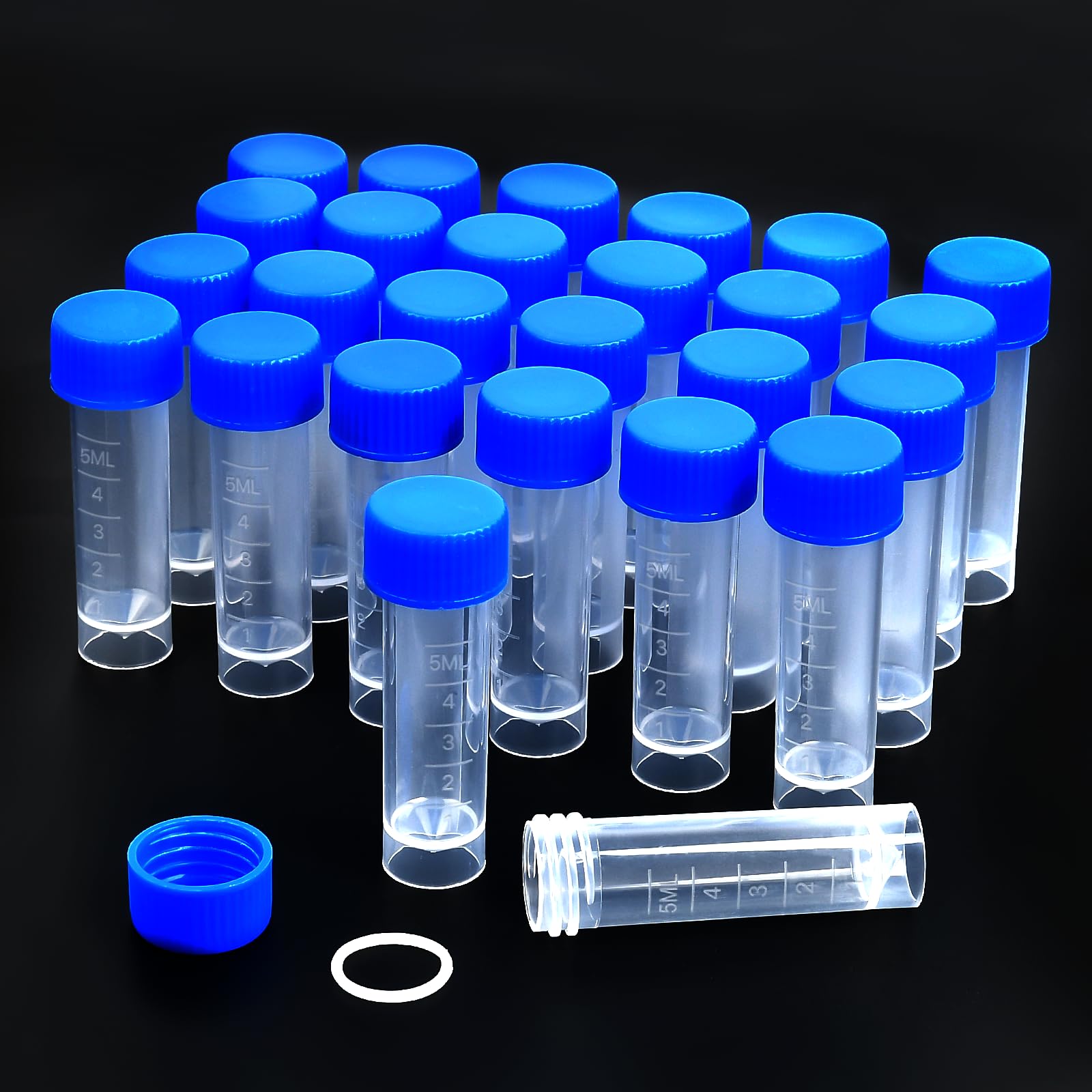 Aemygo 200PCS 5ml Plastic Small Vials with Screw Caps Sample Tubes Cryotubes,PP Material, Free from DNase, RNase, Human DNA