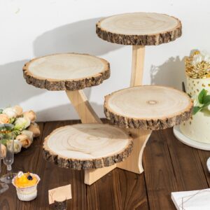 efavormart 15" tall 4-tier natural farmhouse style wood slice cupcake stand holder, rustic dessert display cake stand