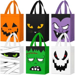 18 pcs halloween candy bags reusable non woven trick or treat gift bags cat ghost mummy vampire zombie pumpkin halloween tote bag with handles bulk for halloween party kids birthday