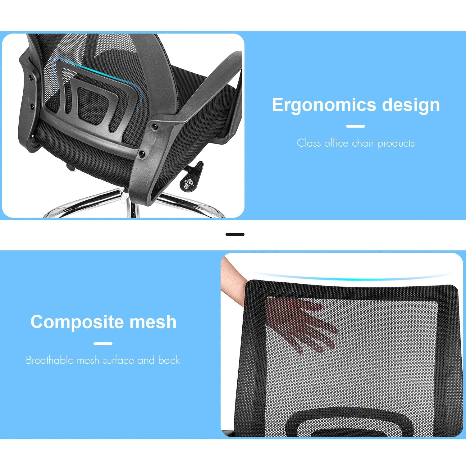 Office Chair,Ergonomic Mesh Computer Chair with Wheels and Arms and Lumbar Support Adjustable Height Study Chair