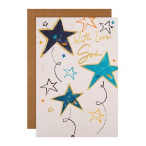 hallmark son birthday card, birthday card for him, classic blue stars, squiggles, gold foil