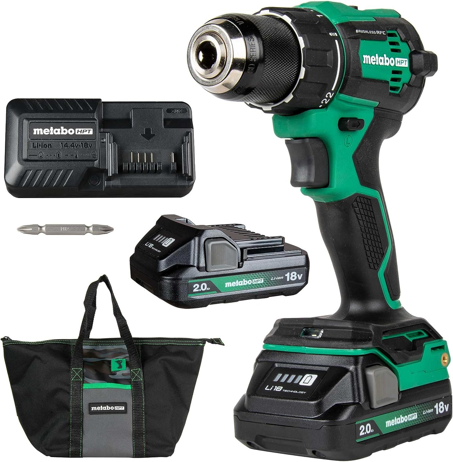 Metabo HPT 18V MultiVolt™ Cordless Driver Drill Kit | 620 in-lbs of Torque | Compact | Reactive Force Control | 22 + 1 Clutch Settings | LED Light | Belt Hook | Lifetime Tool Warranty | DS18DEX