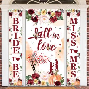 3 pcs fall in love banner set fall bridal shower decorations autumn floral little pumpkin door cover backdrop for fall theme wedding bachelorette engagement bride to be valentines day party supplies