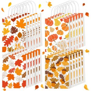 glenmal 24 pcs fall gift bags thanksgiving treat bag with handle maple leaf pumpkin chestnut design goodie bags fall kraft bag for thanksgiving autumn party favors bridal shower