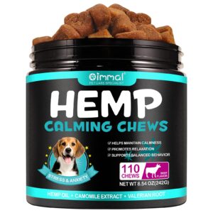 hemp calming chews for dogs, 110 pet care calming chews for dogs with hemp oil, support relaxation and stress relief - chewable dog calming treats for thunderstorms,sleep,barking,separation anxiety