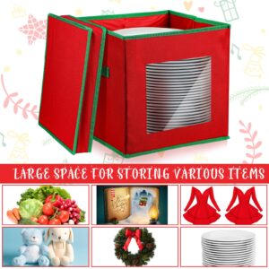 Abbylike 2 Set Christmas Dish Storage Containers with 24 Felt Dividers Plate Storage Containers with Lid and Handles Glassware Storage Mug Storage Hold 24 Plates, 12.6" x 12.6"