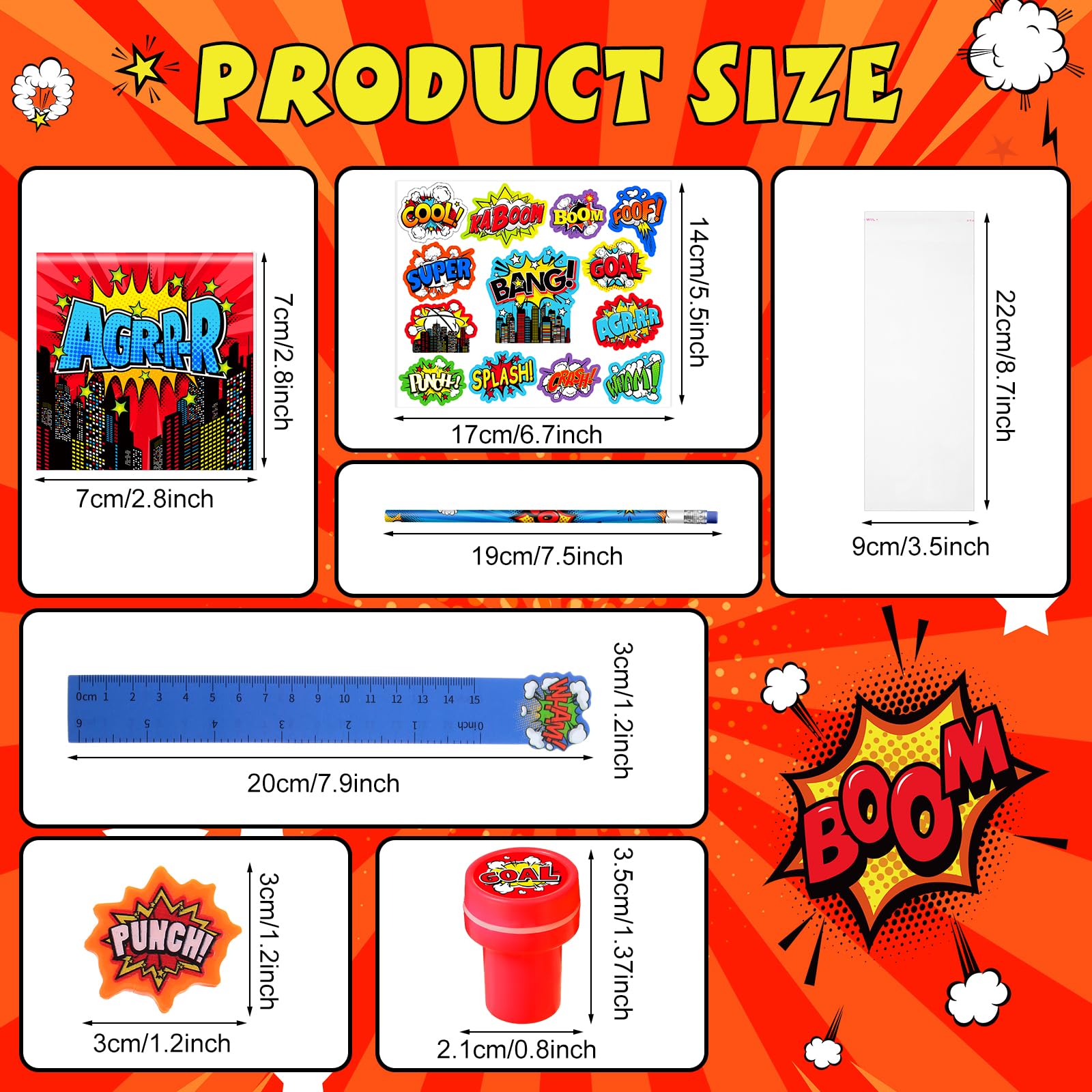 Cholemy 168 Pcs Hero Party Favor Set Include Hero Birthday Mini Notebook Hero Theme Sticker Pencil Stamper Ruler Eraser for Hero Themed Celebration Gifts Classroom Rewards Favor Party Supplies