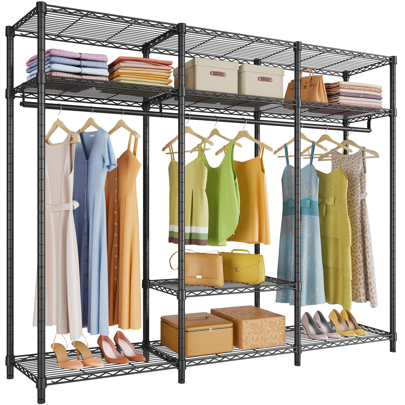 VIPEK V30 Garment Rack, Heavy Duty Clothes Rack with 7 Adjustable Shelves & 2 Hang Rods, Portable Closet System, Metal Closet Rack, Freestanding Wardrobe Closet for Hanging Clothes, Max Load 870lbs