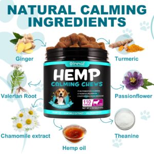 Hemp Calming Chews for Dogs, 110 Pet Care Calming Chews for Dogs with Hemp Oil, Support Relaxation and Stress Relief - Chewable Dog Calming Treats for Thunderstorms,Sleep,Barking,Separation Anxiety