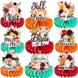 9 pcs fall wedding honeycomb centerpieces bachelorette party decorations bride to be floral little pumpkin table topper center piece fall theme miss to mrs bridal shower engagement party supplies