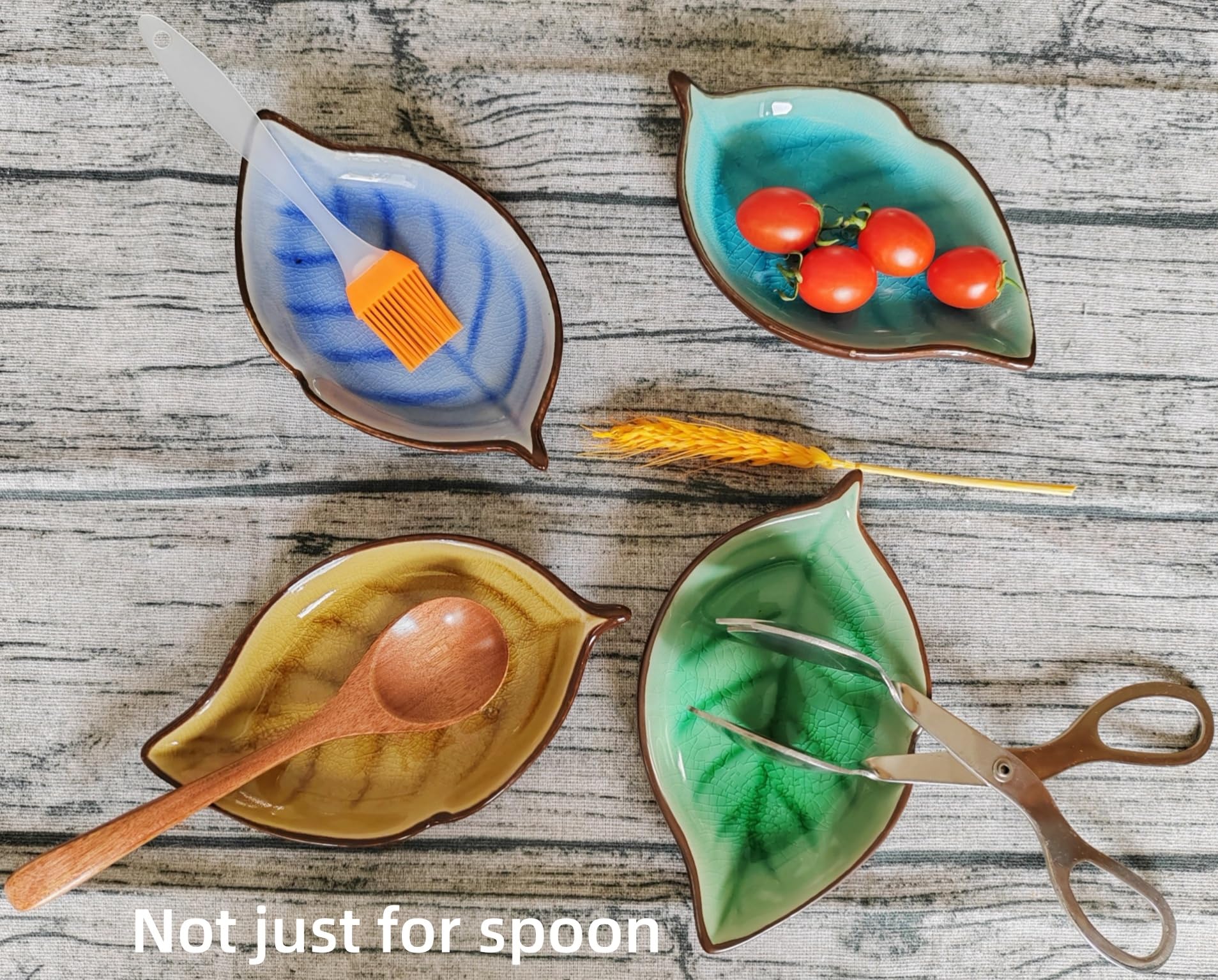 Ceramic Spoon Rest for Stove Top, Ice Cracks Leaf Cute Spoon Rest for Kitchen Counter, Cooking Spoon Holder for Kitchen Counter, Utensil Rest Spatula Rest Ladle Holder Tong Rest, 1 PC (A, Lake Blue)