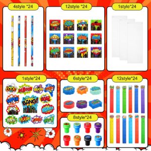 Cholemy 168 Pcs Hero Party Favor Set Include Hero Birthday Mini Notebook Hero Theme Sticker Pencil Stamper Ruler Eraser for Hero Themed Celebration Gifts Classroom Rewards Favor Party Supplies