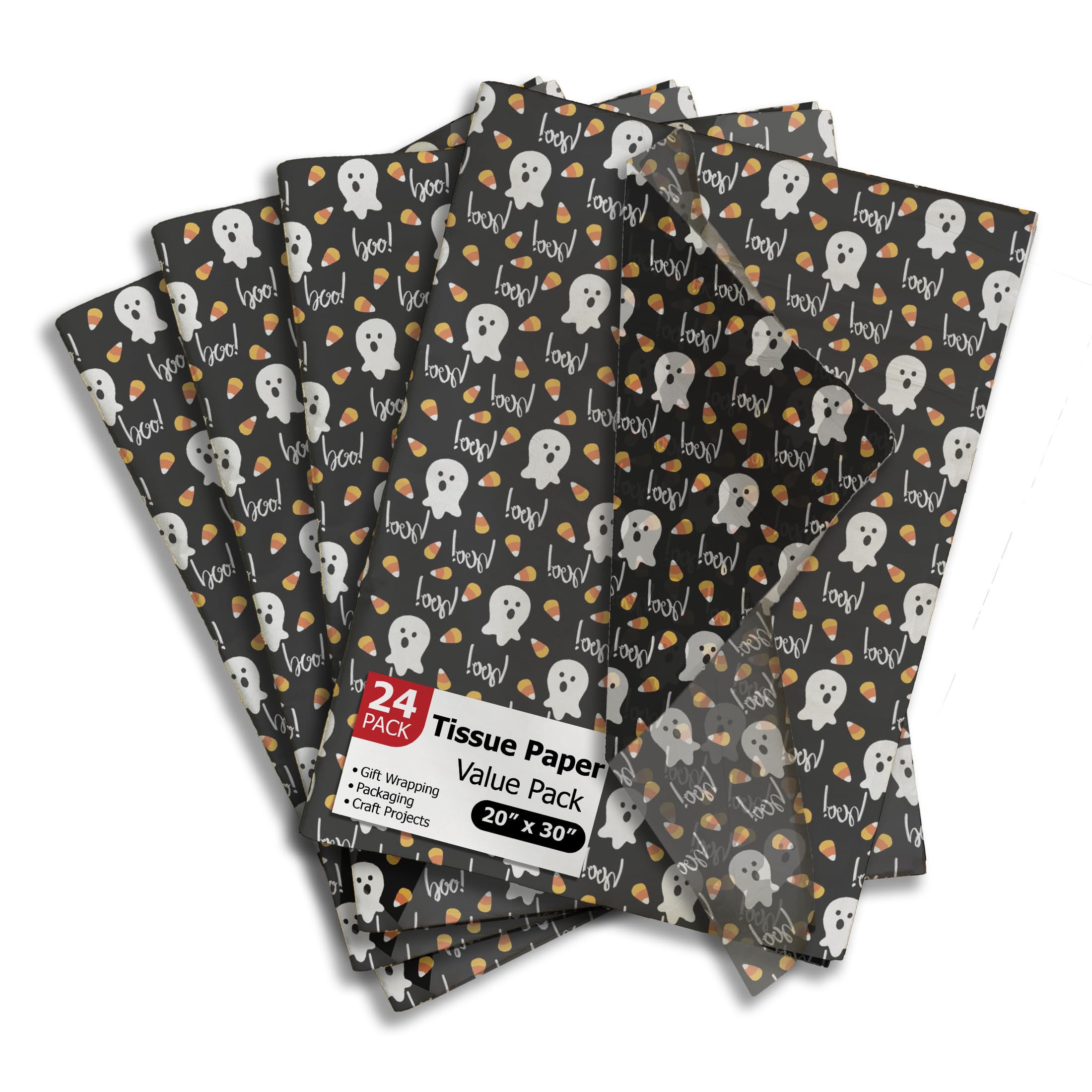 Halloween Ghosts Printed Tissue Paper - Tissue Paper for Gift Bags - Gift Bag Wrapping Paper - Gift Wrapping Paper - Holiday Tissue Paper - Fall Tissue Paper | 24 Sheets 20" x 30"