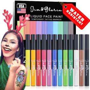 jim&gloria water resistant face paint temporary tattoo markers for skin smudge proof body marker waterproof kids face painting kit - trendy stocking stuffers christmas gifts for teen girls boys adult