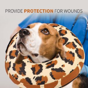 Protective Inflatable Dog Recovery Cone Collar for Small Medium Large Dog, Donut Leopard Cone Alternative After Surgery for Dogs Cats (Leopard-S)