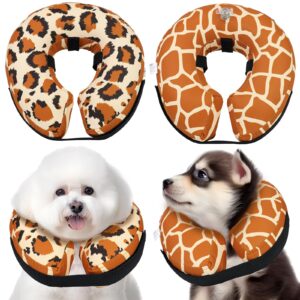 protective inflatable dog recovery cone collar for small medium large dog, donut leopard cone alternative after surgery for dogs cats (leopard-s)