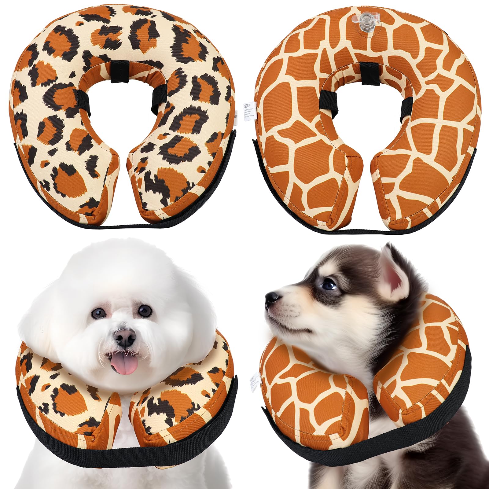 Protective Inflatable Dog Recovery Cone Collar for Small Medium Large Dog, Donut Leopard Cone Alternative After Surgery for Dogs Cats (Leopard-S)