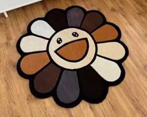 piwine smiley face rug, floral design and rainbow colors, durable and non-slip, multiple size options, suitable for home decoration and office use