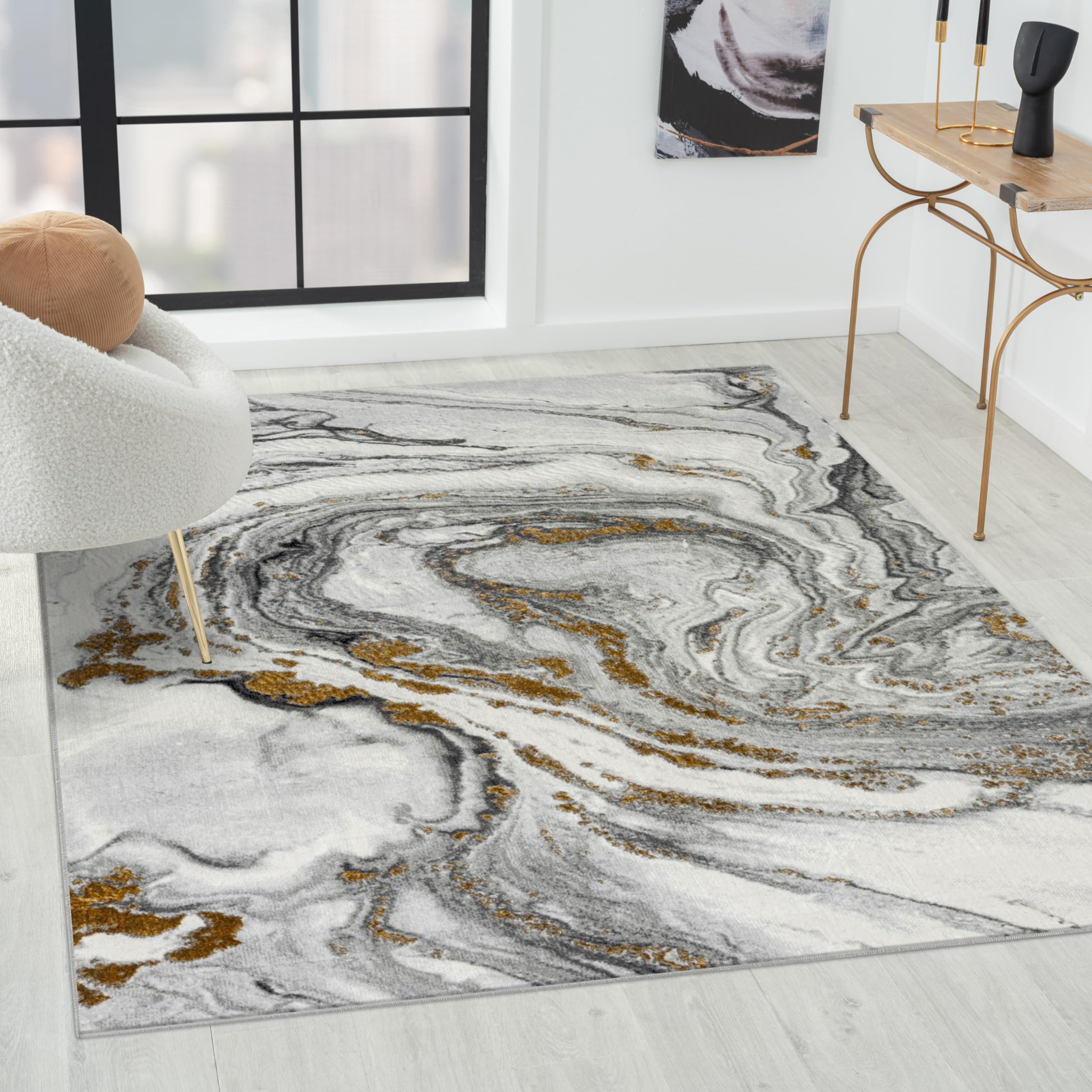 LUXE WEAVERS Marble Effect Abstract Gray 5x7 Area Rug