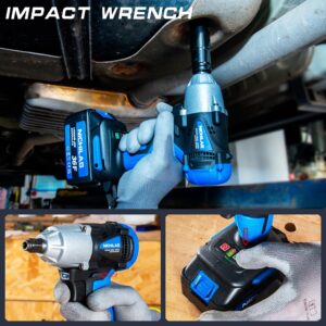 Nichilas Cordless Impact Wrench, 2 IN 1 Screwdriver Head, 21V electric power wrench, 420Nm High Torque, 4 Pole Motor, Include Battery & Charger & Carrying Plastic Box