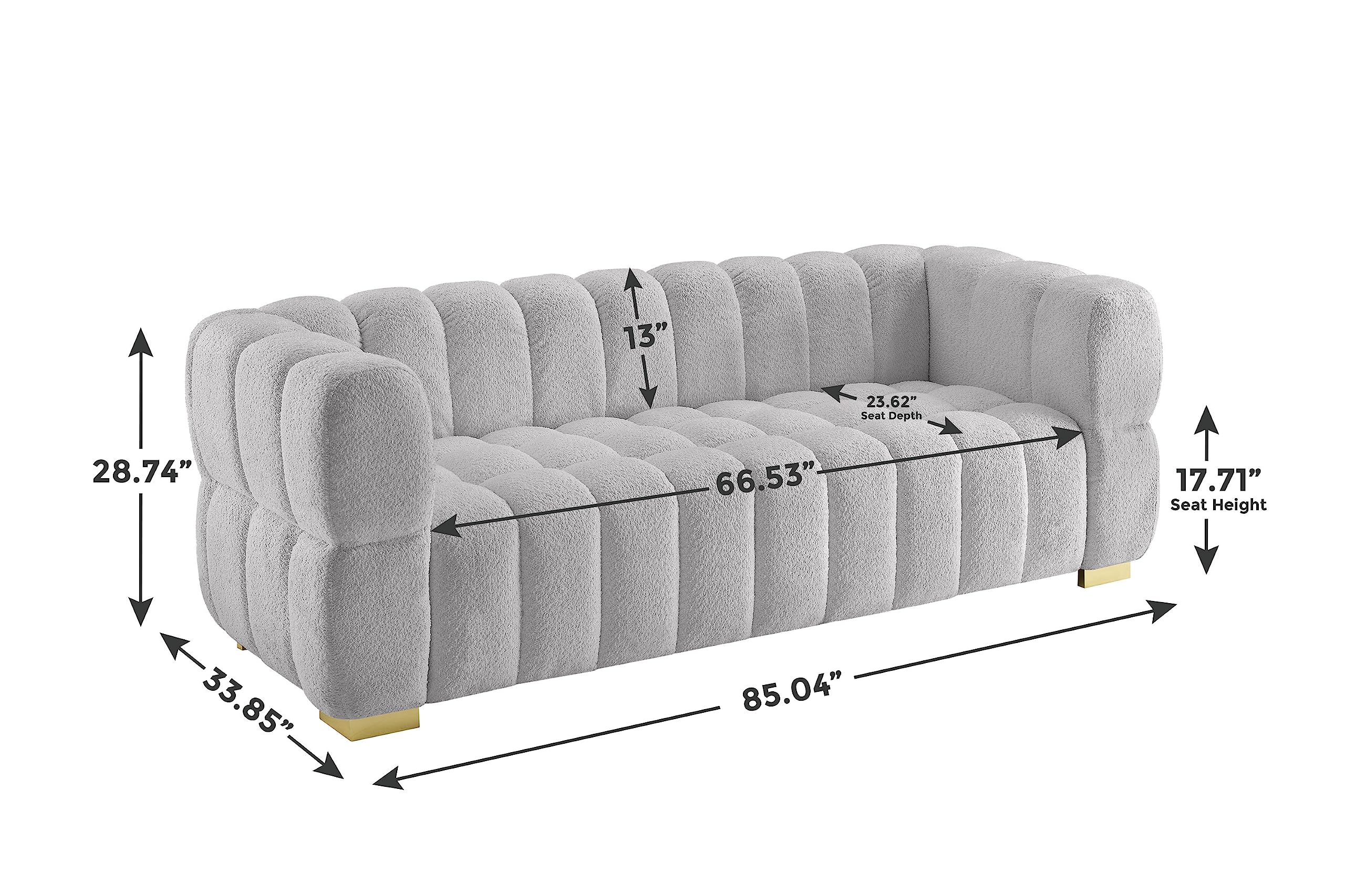 VANOMi Sofa Couch for Living Room, Modern Futon 3-Seat Sofa Upholstered Sofa Couch with Metal Leg for Bedroom Apartment Small Space