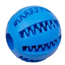 blue 7cm rubber dog ball chew toy for enrichment and teething